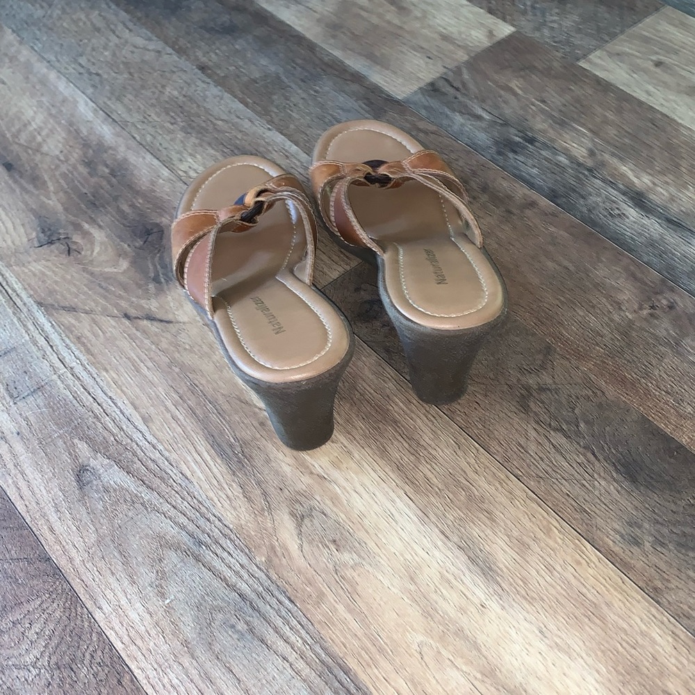 Naturalizer Tan Leather Wedge Sandals Size 8 1/2m - Gem